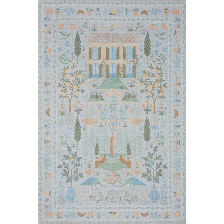 Rifle Paper Co. x Loloi Menagerie MEN-03 Camont Lt. Blue Rug | Wayfair
