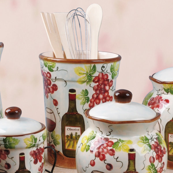 Lorren Home Trends 5 Piece Grape Ceramic Utensil Crock Set & Reviews ...