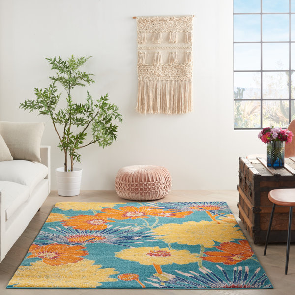 Andover Mills™ Amick Performance Turquoise/Yellow/Orange Rug & Reviews ...