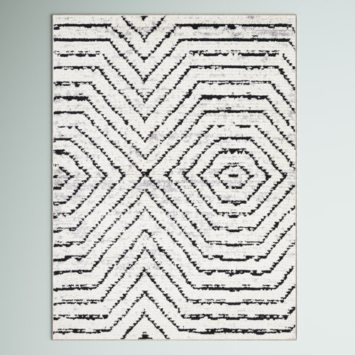 Steelside™ Tharon Geometric Machine Made Power Loom Polyester Area Rug ...