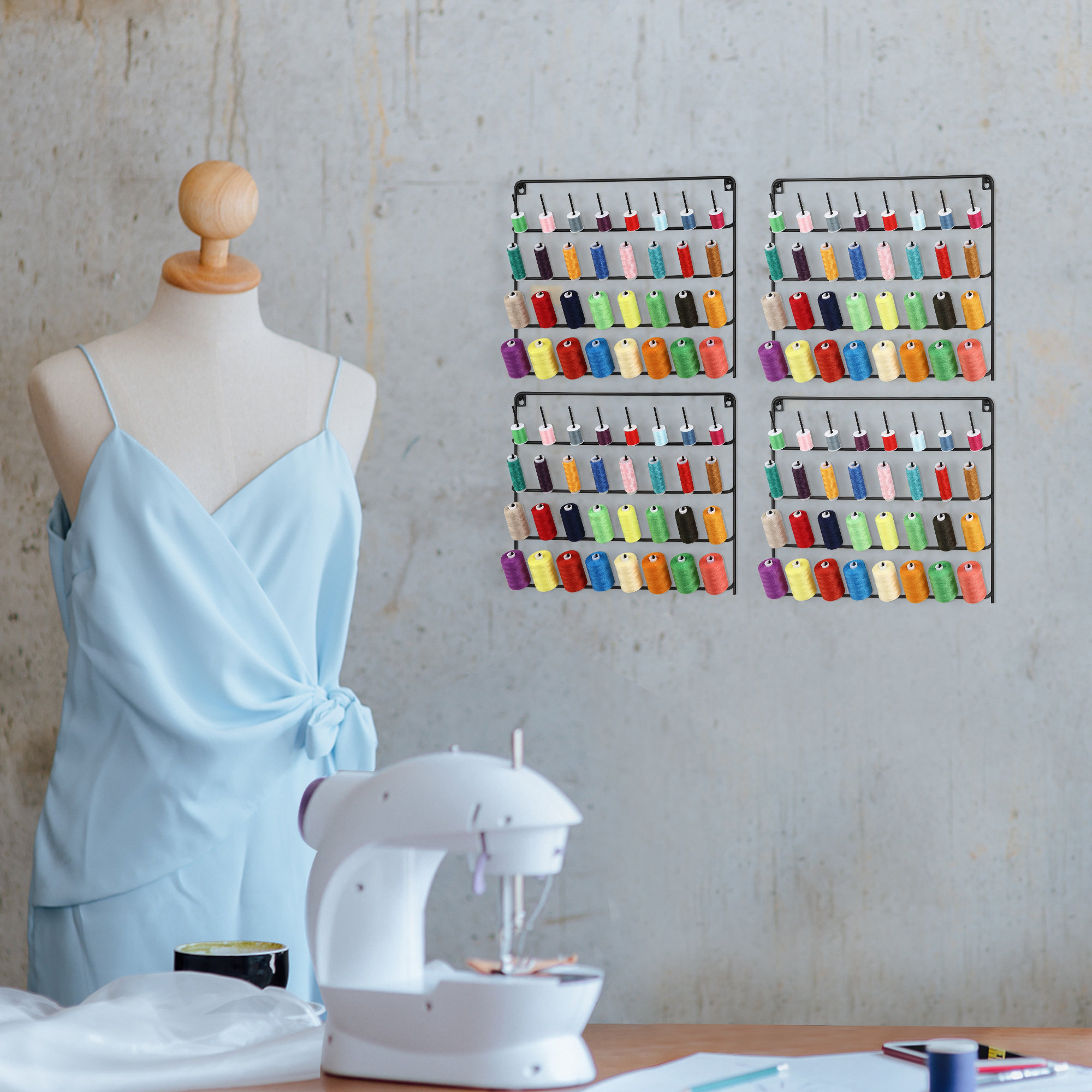 CELLPAK 4Pack Sewing & Embroidery Thread Rack Wall-Mount Metal Sewing ...