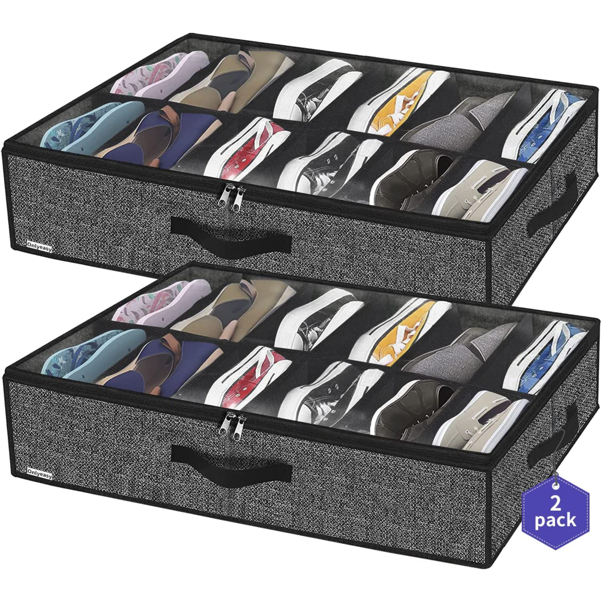 Rebrilliant 24 Pairs Black Fabric Underbed Shoe Storage | Wayfair
