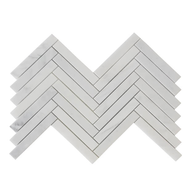 Belluno Designs Bianco Carrara 1" x 4" Marble Herringbone Polished ...