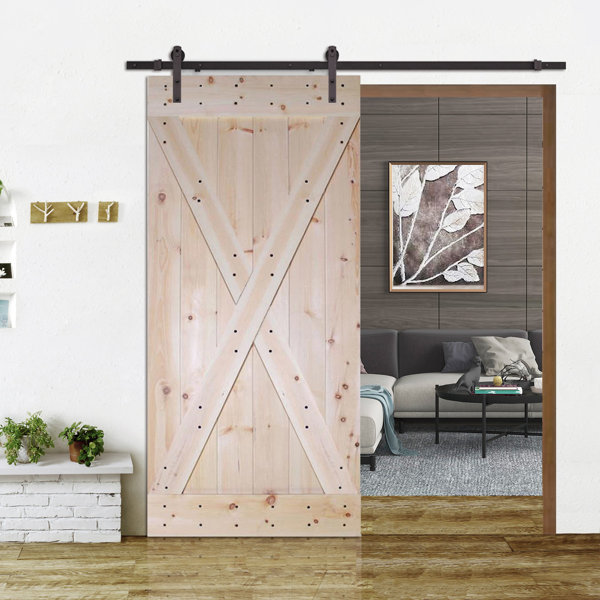 Calhome Paneled Wood X-Panel Barn Door with Installation Hardware Kit ...