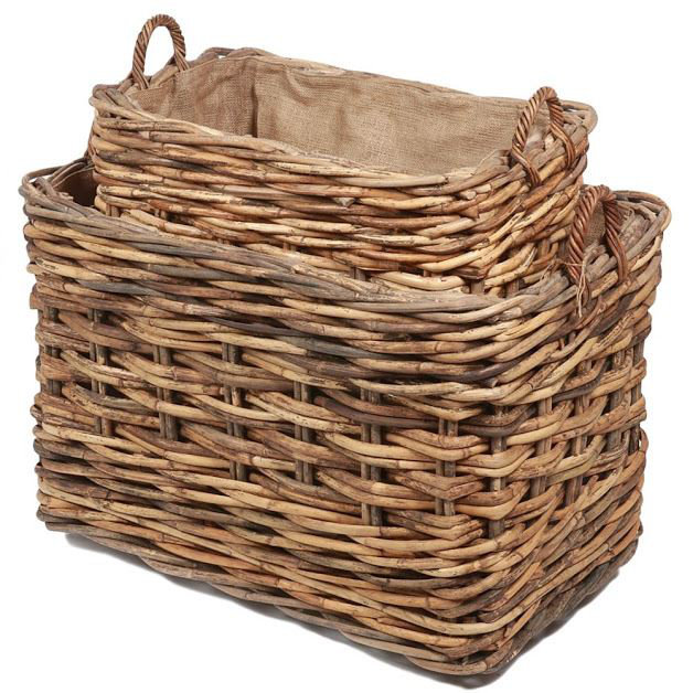 Red Hamper Rectangular Wicker Log Carrier with Hessian Lining and ...