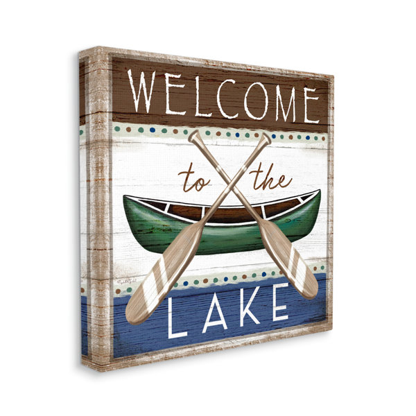 Ebern Designs Rustic Lake Welcome Canoe Sign On Canvas by Elizabeth ...