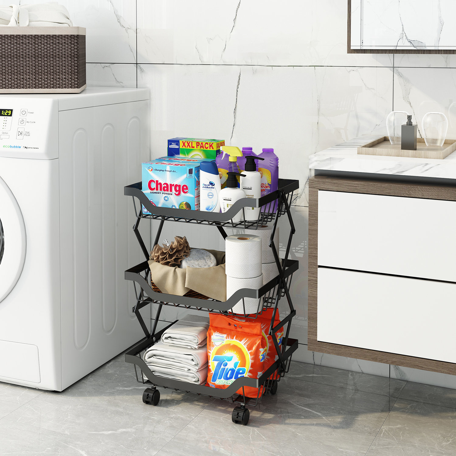 POPLARBOX 3 Tier Stackable Metal Storage Baskets Rack Cart | Wayfair