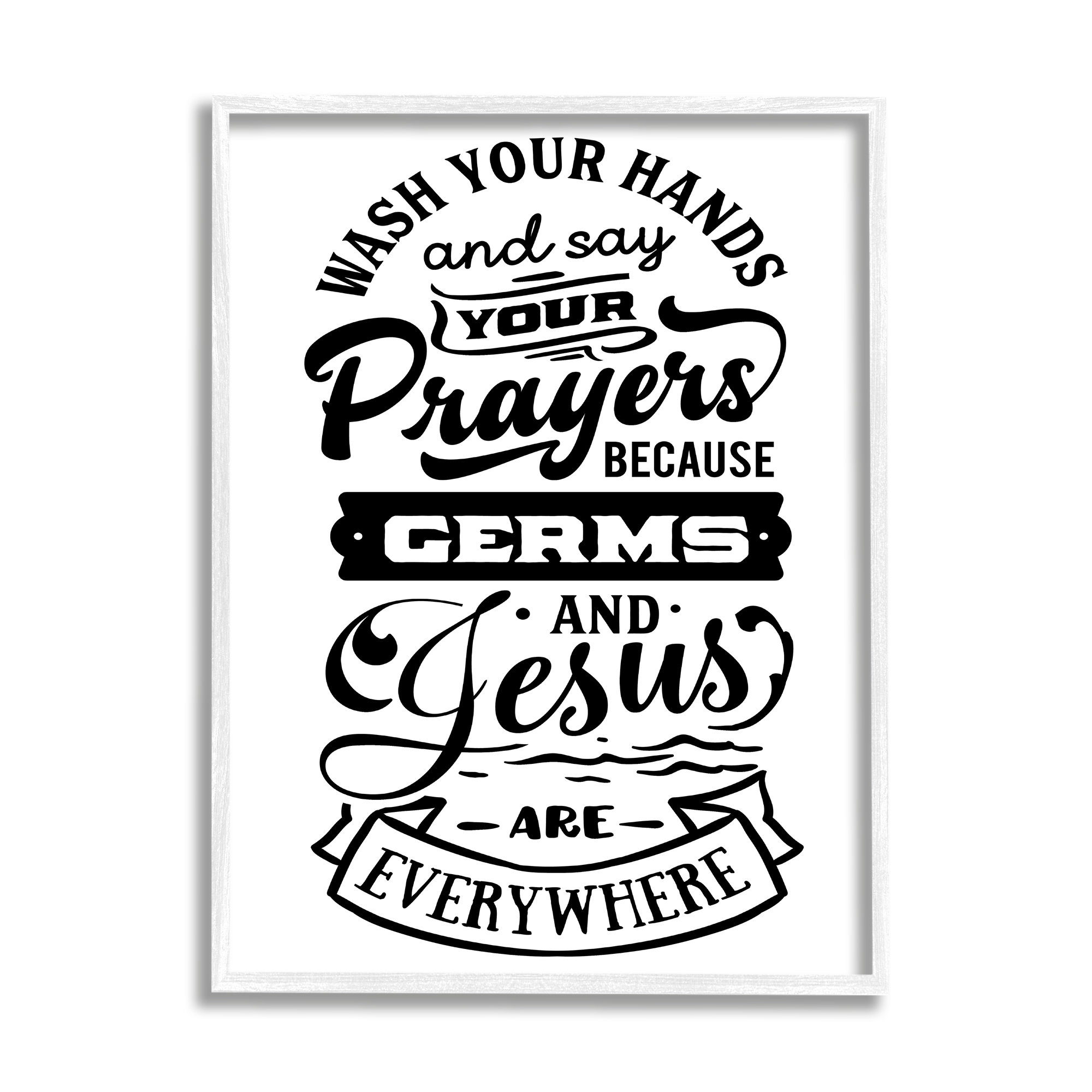 Stupell Industries Wash Hands & Prayers Witty Religious Bathroom Sign ...