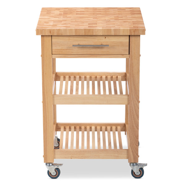 Prep & Savour 24'' Wide Rolling Kitchen Cart with Solid Wood Top ...