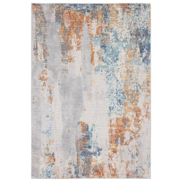 17 Stories Elkhorn Performance Gray/Orange Rug | Wayfair