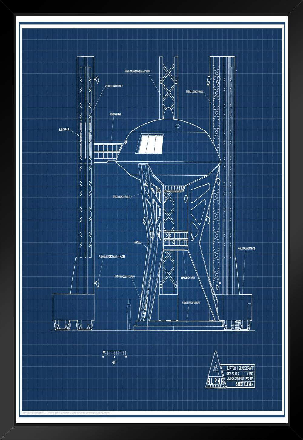 Poster Foundry Lost In Space Jupiter 2 Launch Pad Blueprint Black Wood ...