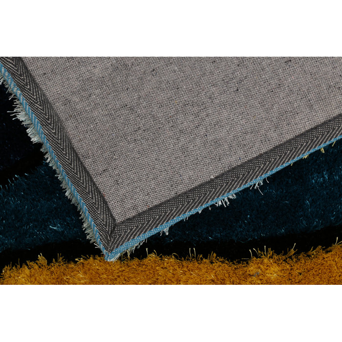 Orren Ellis Neligh Handmade Performance Yellow/Navy Rug & Reviews | Wayfair