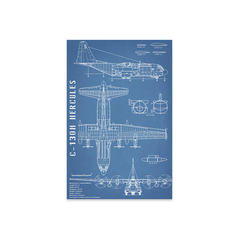 Williston Forge C-130 Hercules Airplane Blueprint - Portrait by Action ...