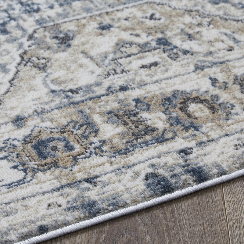 Union Rustic Aralynn Performance Blue/Cream Rug | Wayfair