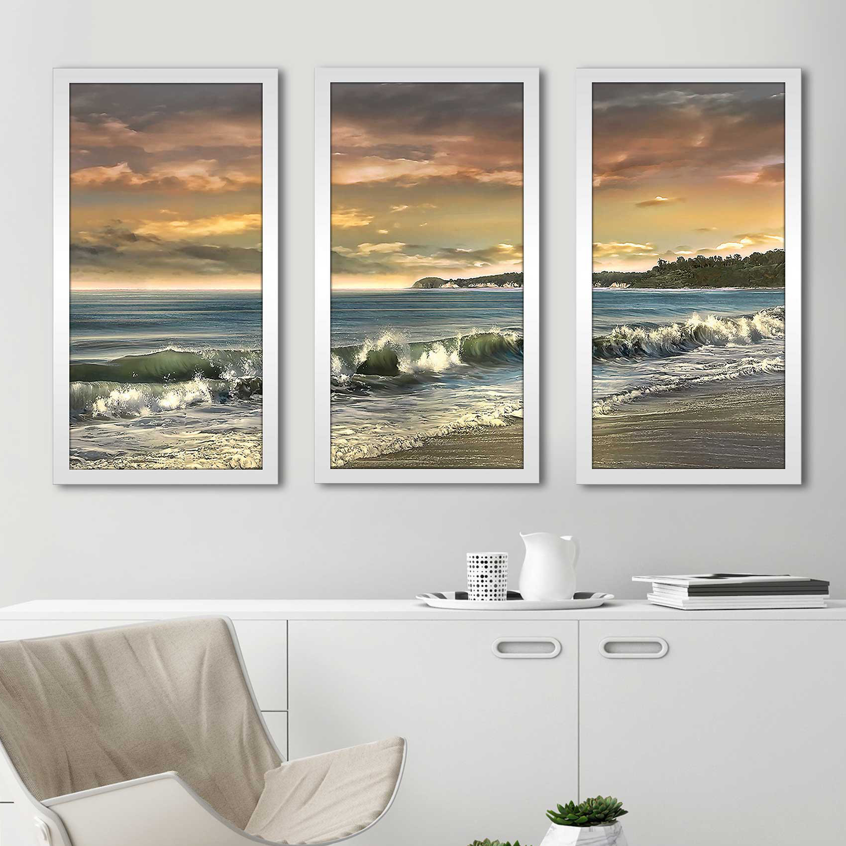Bay Isle Home Warm Sunset by Mike Calascibetta - 3 Piece Picture Frame ...