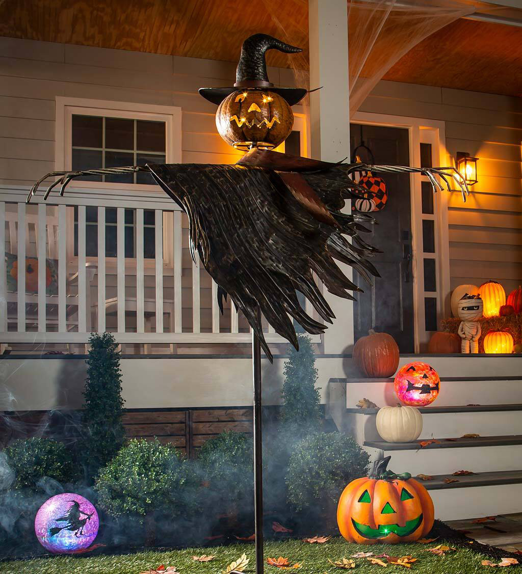 Plow & Hearth Halloween Solar Scarecrow Jack Garden Stake | Wayfair