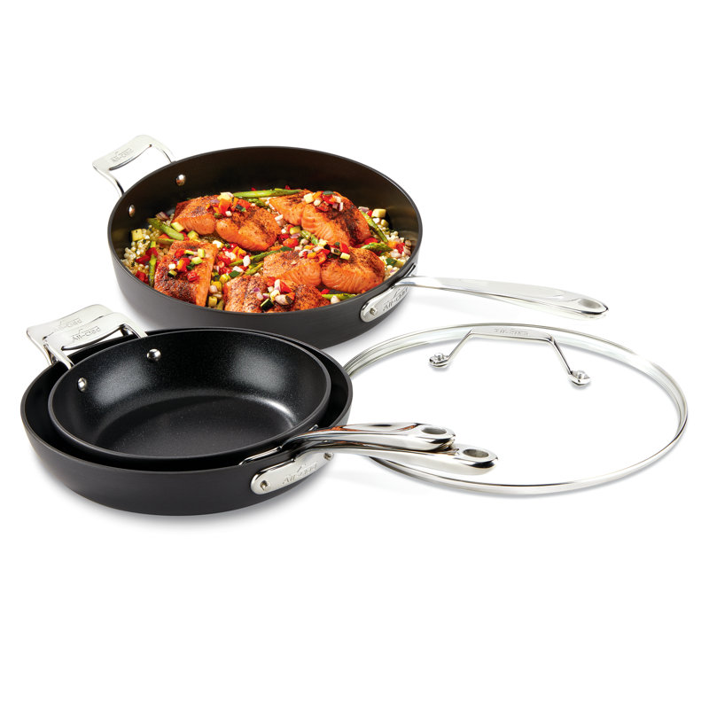 All-Clad Essentials 4-Piece Non-Stick Skillet Set with Lids & Reviews ...
