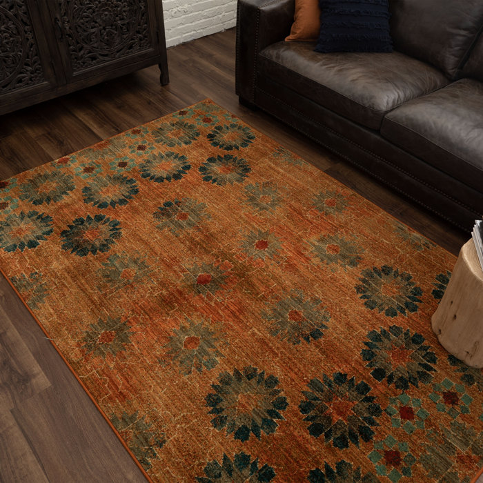 Patina Vie Studio Floral Orange/Turquoise Blue Area Rug & Reviews | Wayfair