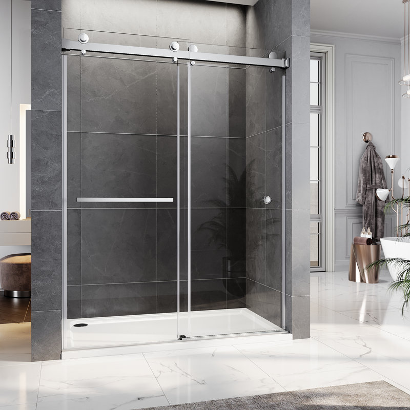 Unikoo 61'' - 65'' W x 76'' H Double Sliding Frameless Shower Door with ...