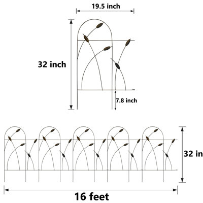 thealyn 32 in.H x 16 ft.L Metal Decorative Garden Fence panel(Black ...