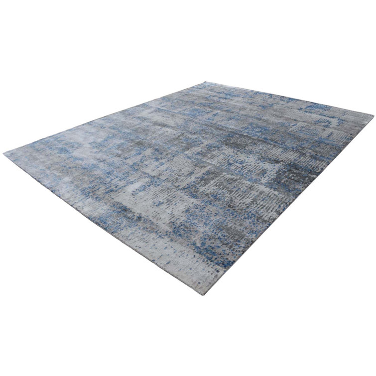 The Rug Decor Mimms Handmade Hand-Knotted Silk Blue/Ivory/Gray Rug ...