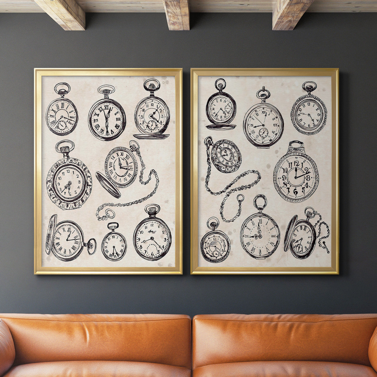 Williston Forge Pocket Watch Sketches I - 2 Piece Picture Frame Drawing ...