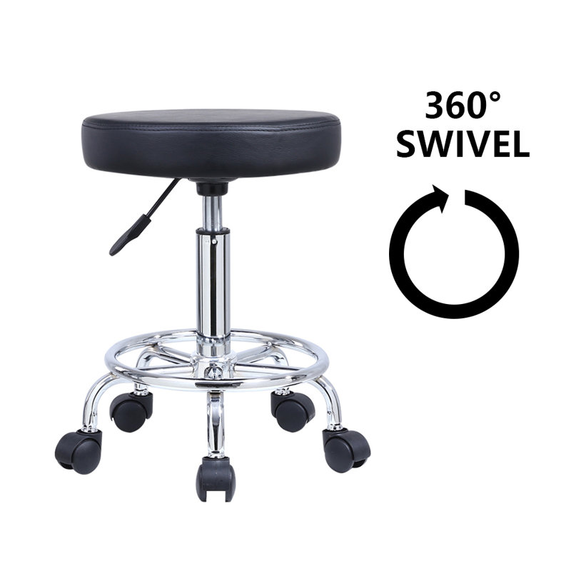 Inbox Zero PU Leather Round Rolling Height Adjustable Lab Stool ...