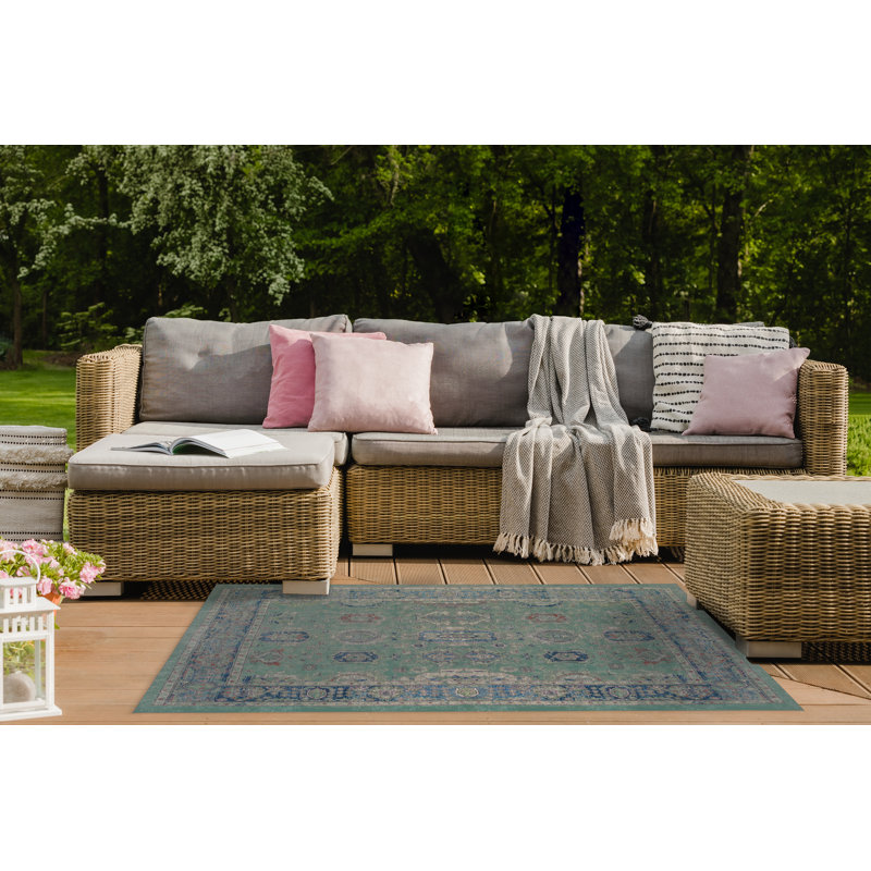 Bungalow Rose Dali Green/Blue Indoor/Outdoor Rug | Wayfair