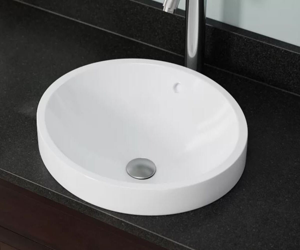 DROP Bath and Kitchen White Ceramic Circular Semi-Recessed Vessel ...
