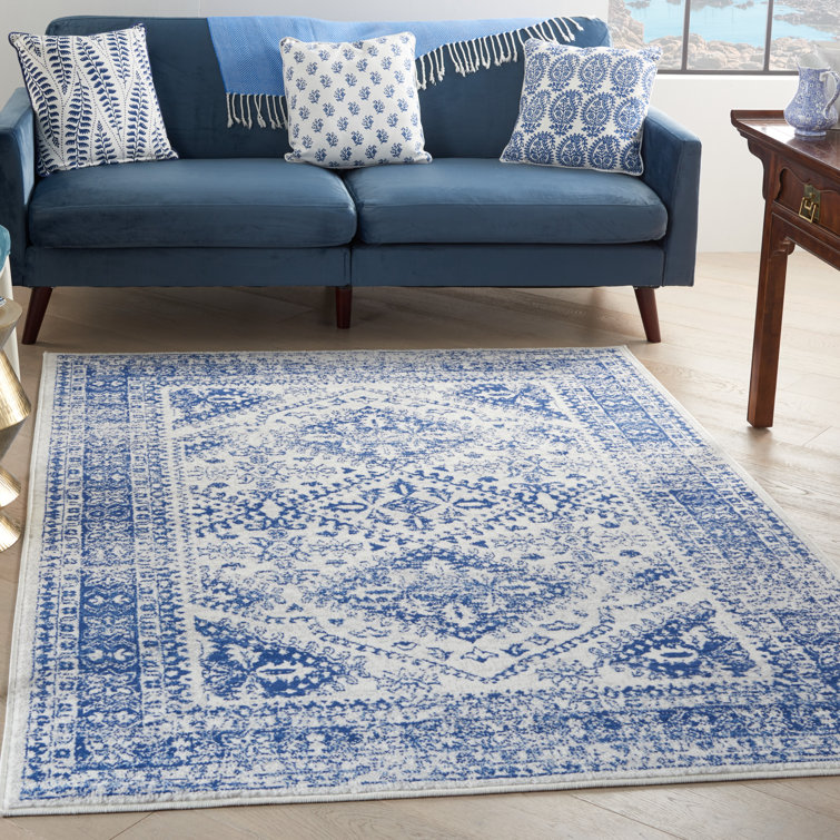 Bungalow Rose Concow Geometric Blue/White Area Rug & Reviews | Wayfair