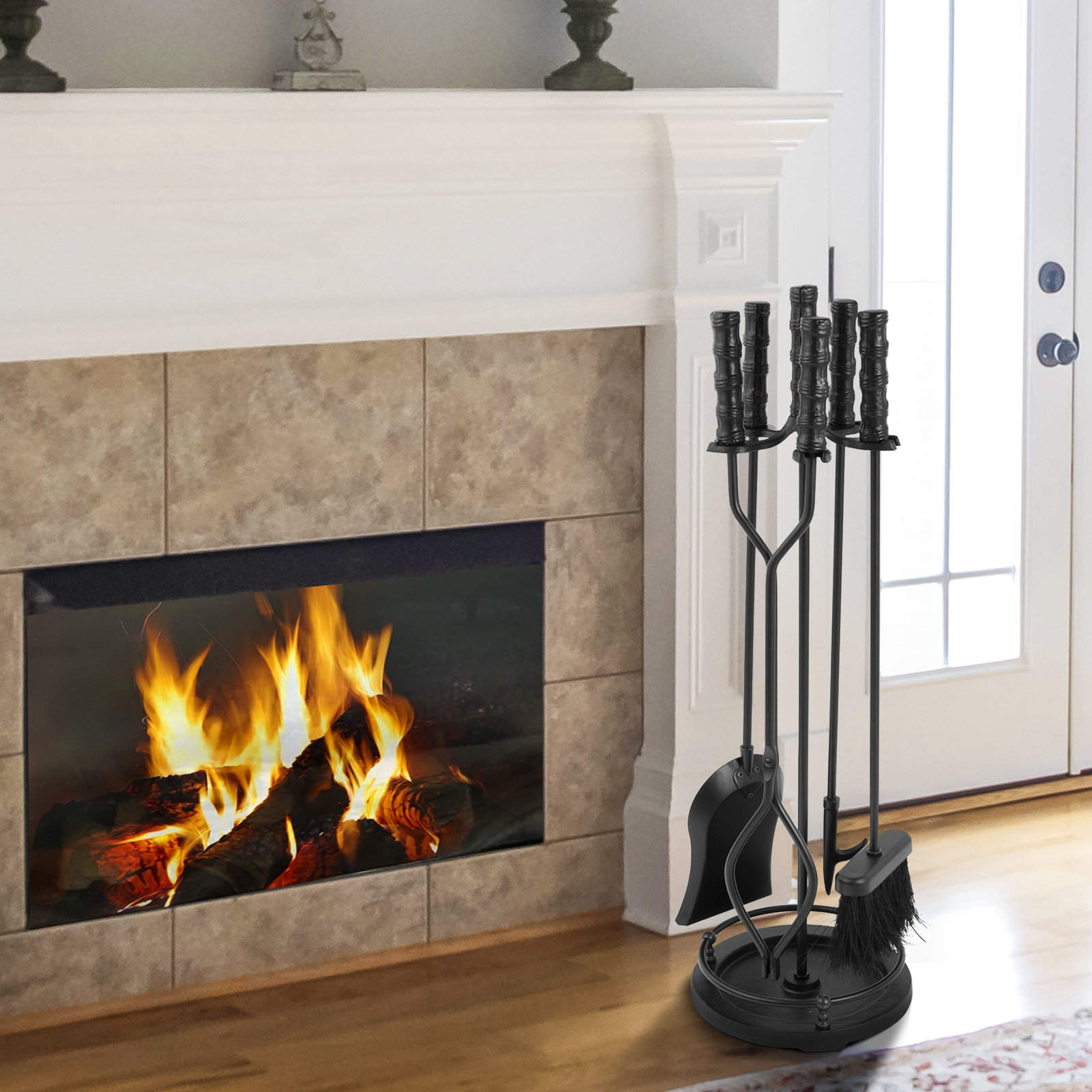 Red Barrel Studio® 5 Pieces Fireplace Tools Sets Wrought Iron Indoor ...