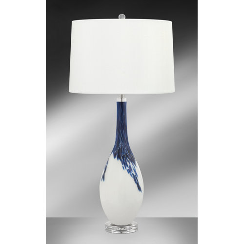 Medallion Lighting Brescia 34 in. Blue & White Glass Table Lamp ...