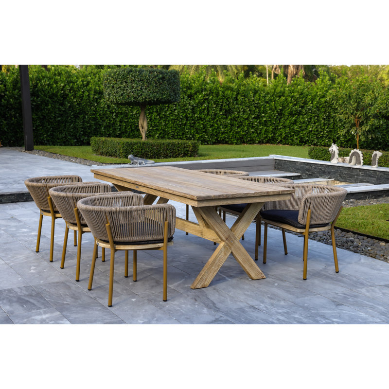 Bayou Breeze Santino + Melina 7-Piece Outdoor Dining Set - Wood Dining ...