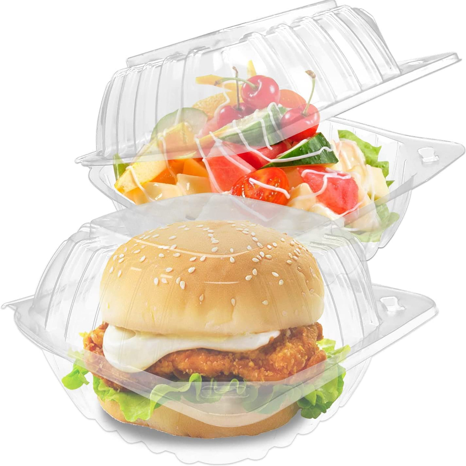 Prep & Savour 5"x5" Seal Hinged-Lid Plastic Disposable Clear Take-out ...
