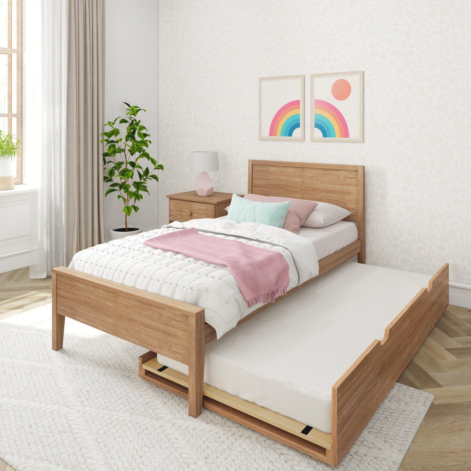Lark Manor Aiste Full Solid Wood Trundle Panel Bed | Wayfair