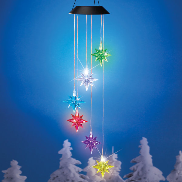 The Holiday Aisle® Whelington Solar Powered Hanging Stars Dangler Wind ...