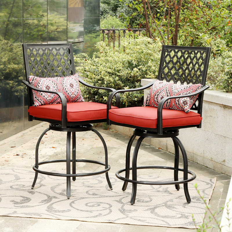Lark Manor Alyne Metal Outdoor Stool with Cushion & Reviews | Wayfair