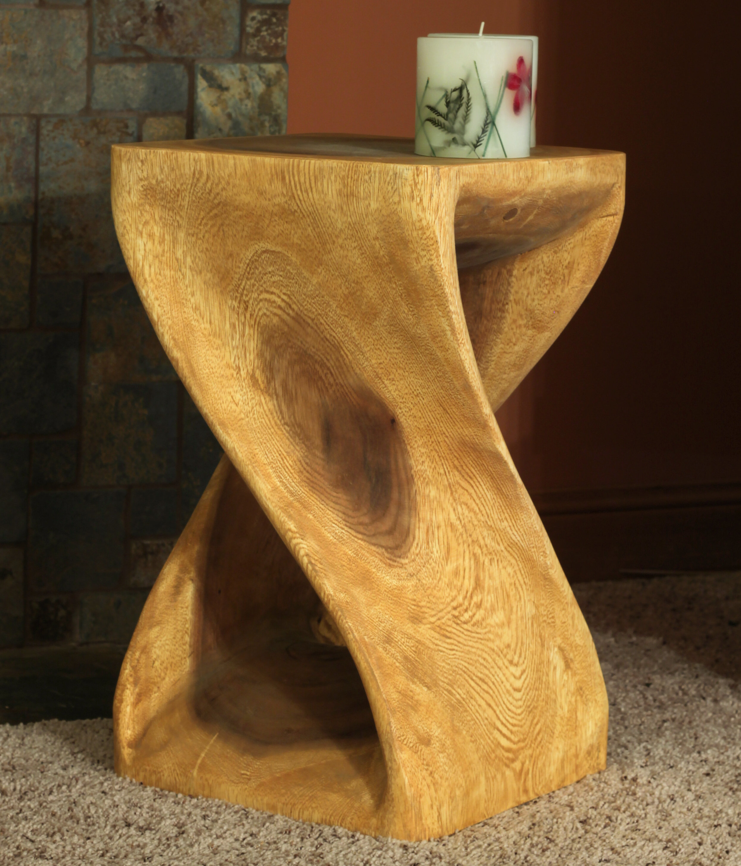 World Menagerie Charleston 20'' Tall Solid Wood Abstract End Table ...