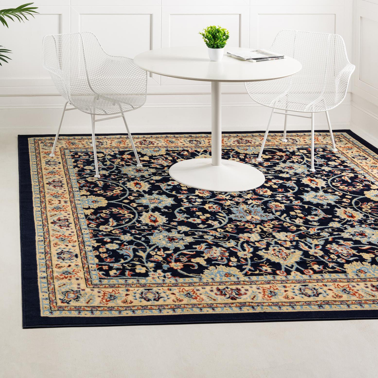 Charlton Home® Hanan Floral Navy Blue Area Rug & Reviews | Wayfair