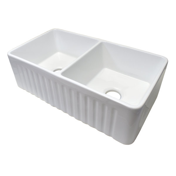 Alpha International 33" L x 18" W Double Basin Farmhouse Kitchen Sink ...