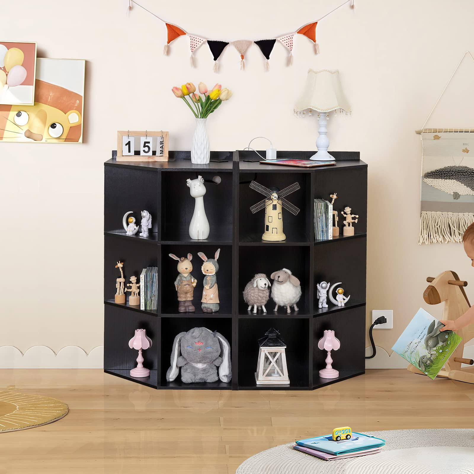 Ebern Designs Nachel 34'' H x 28.3'' W Corner Bookcase | Wayfair