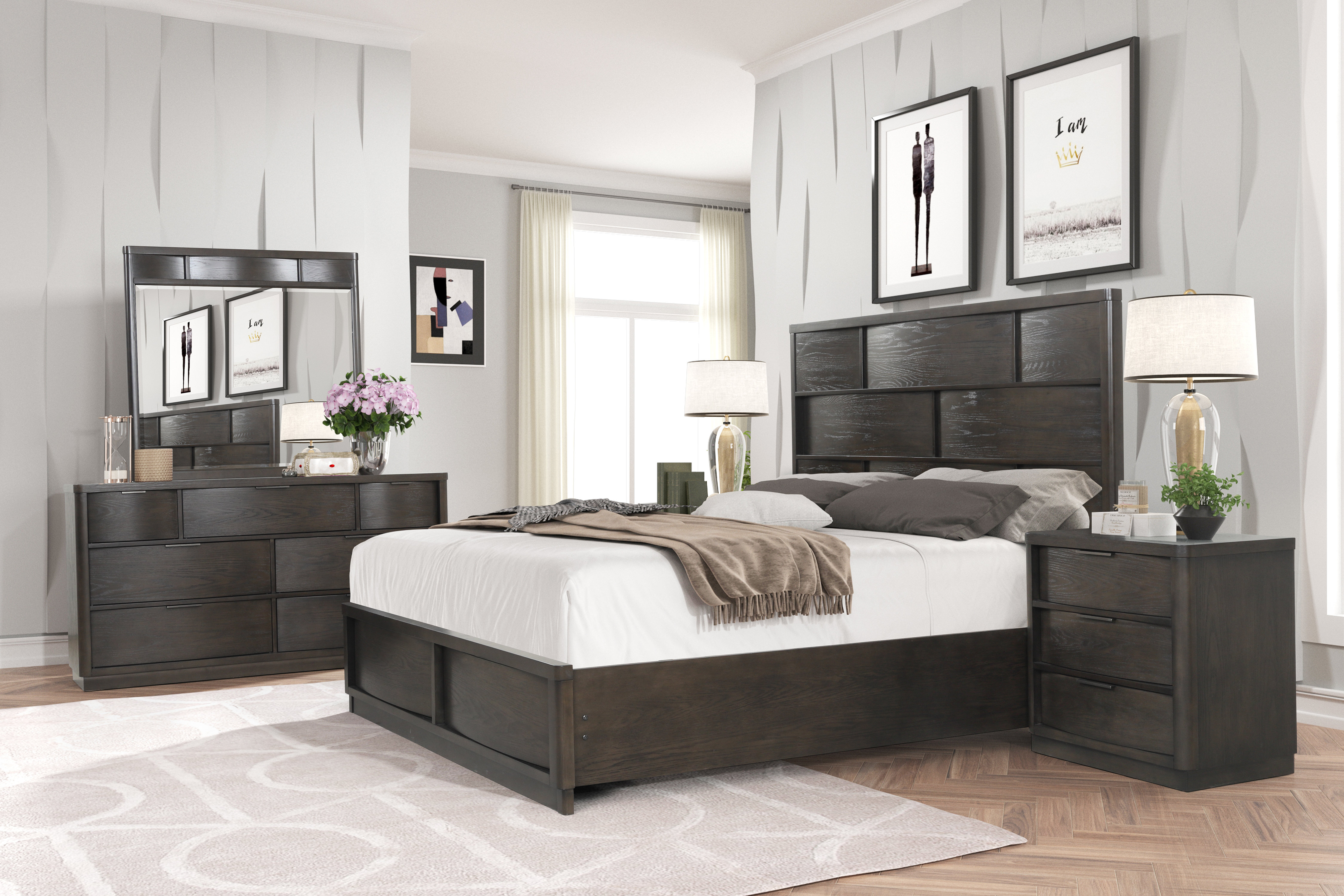 Millwood Pines Amesfield Belani Wood Bedroom Set, Panel Bed, Dresser ...