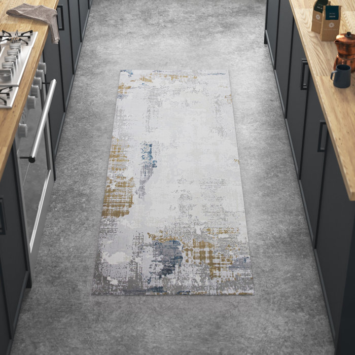 Steelside™ Gideon Performance Ivory/Blue/Gray/Gold Rug | Wayfair