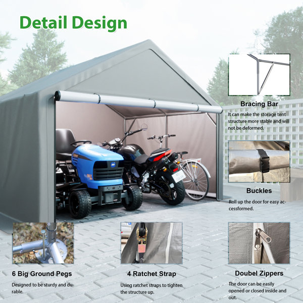LZBEITEM 10 Ft. W x 10 Ft. D Portable Storage Shed Bike Shed Motorcycle ...
