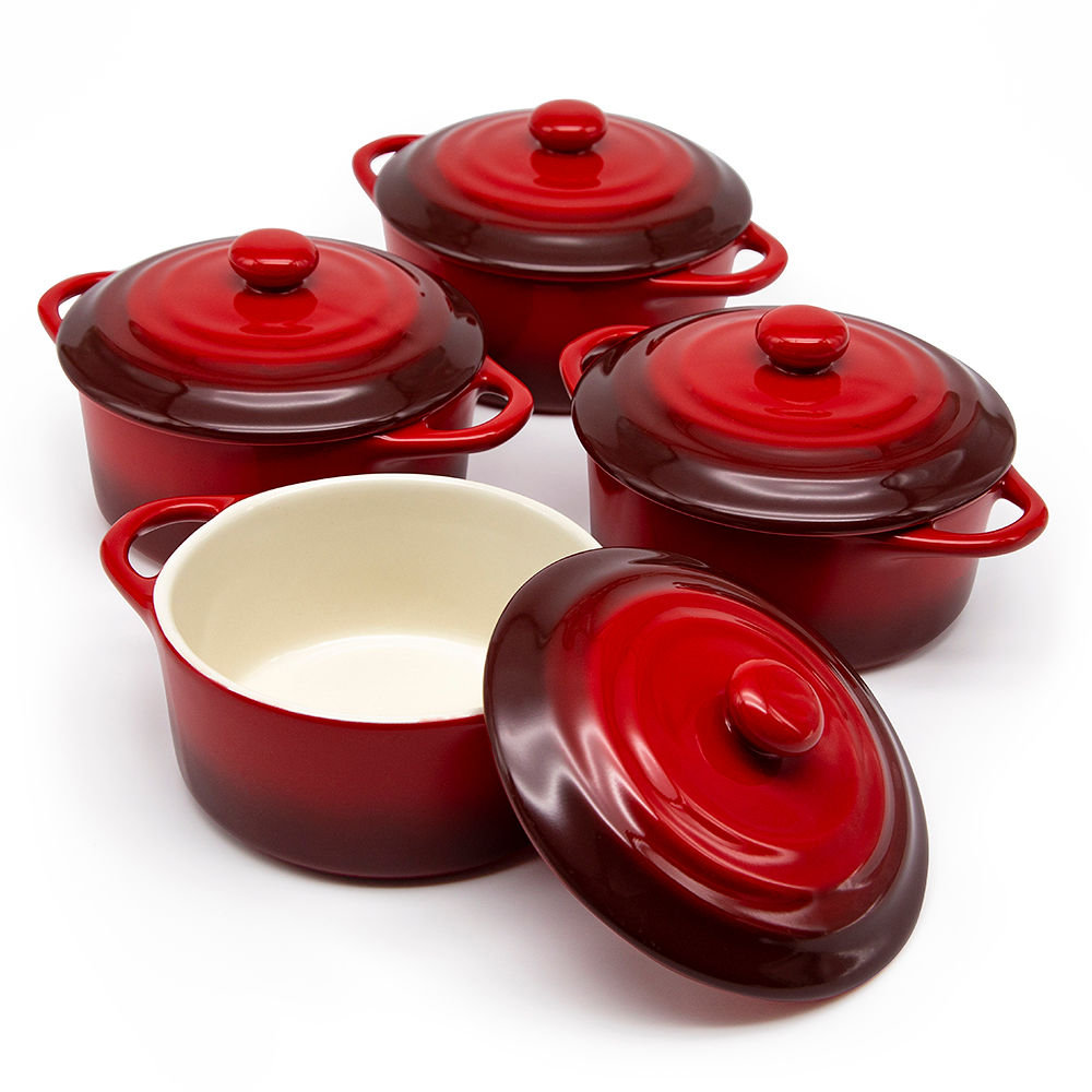 Kook 12 oz. Ceramic Oval Mini Casseroles Dishes with Lids & Reviews ...