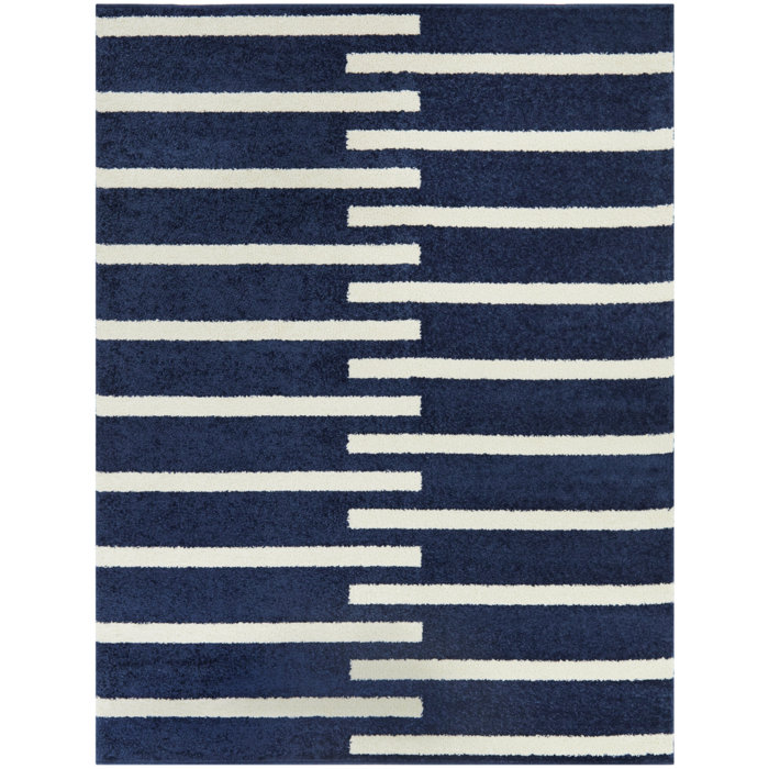 Orren Ellis Kalloo Navy Abstract Stripe Area Rug & Reviews | Wayfair
