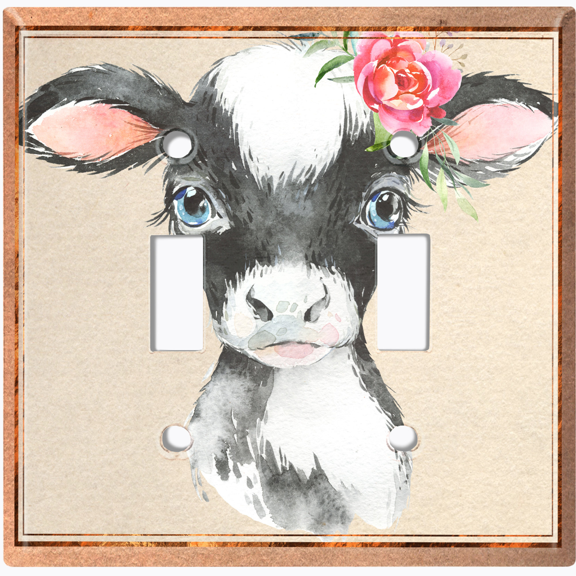 WorldAcc Metal Cute Animal Baby Cow Flower 2-Gang Toggle Light Switch ...