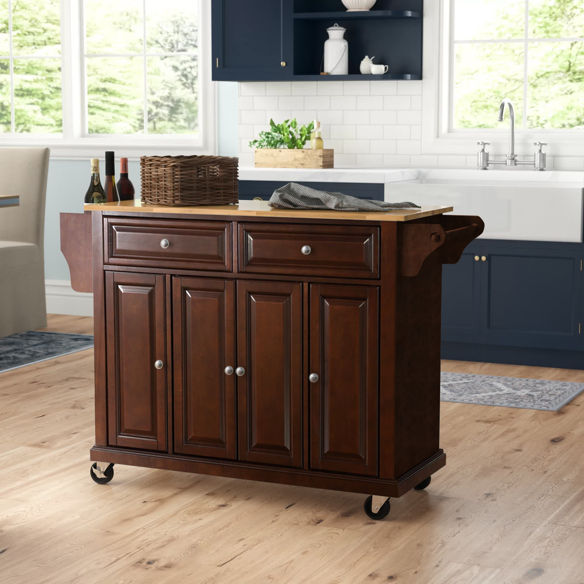 Three Posts™ Ken 51.5'' Wide Rolling Kitchen Cart with Solid Wood Top ...
