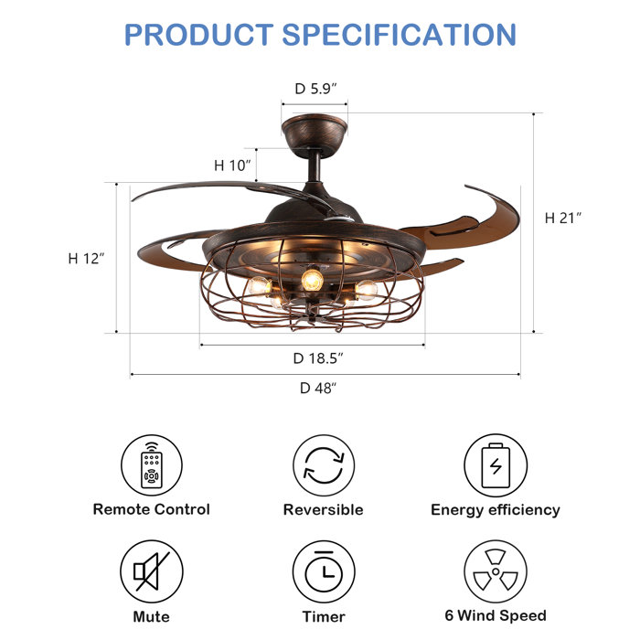 Williston Forge Caronni 48'' Retractable Blades Ceiling Fan with Remote ...