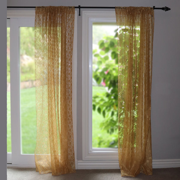 One Allium Way® Pateros Lace Floral Sheer Rod Pocket Single Curtain ...